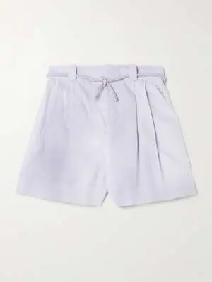 Zimmermann Luna Belted Linen Shorts - Lilac