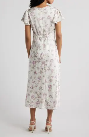 Lulus Floral Flutter Sleeve Maxi Dress