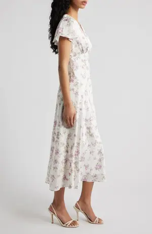 Lulus Floral Flutter Sleeve Maxi Dress