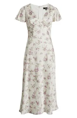 Lulus Floral Flutter Sleeve Maxi Dress