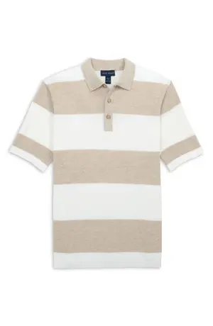 Scott Barber Stripe Rib Polo Sweater - Flax