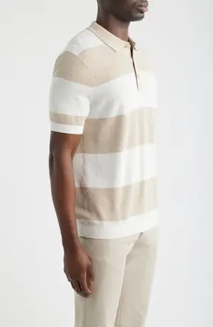 Scott Barber Stripe Rib Polo Sweater