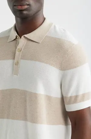 Scott Barber Stripe Rib Polo Sweater
