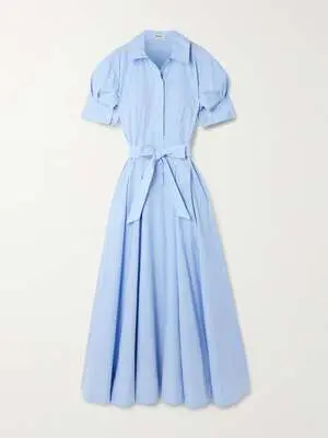 Simkhai Truman Belted Striped Cotton Midi Shirt Dress - Blue