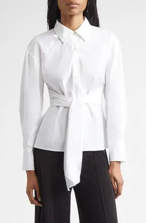 Derek Lam 10 Crosby Carmine Crossover Back Detail Cotton Button-up Shirt - White