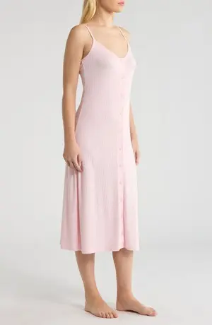 French Connection Rib Button Front Nightgown - Icy Pink