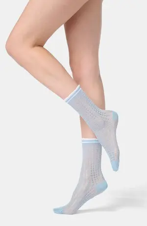 Oroblu Cotton-blend Open-knit Crew Socks - Sky