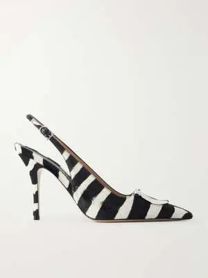 FERRAGAMO Sara Embellished Zebra-print Calf Hair Slingback Pumps - Zebra Print