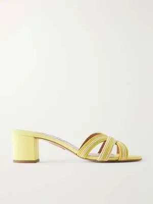 AQUAZZURA Day Dream 50 Metallic Raffia Mules - Yellow