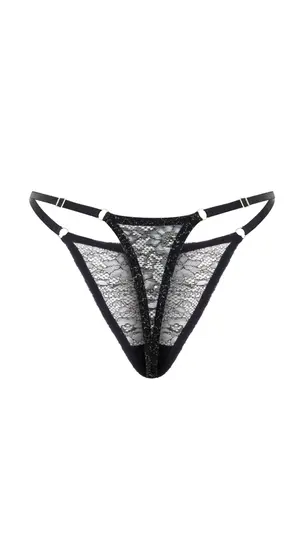 MERS SILK Shiny Lace Thong With Adjustable Straps
