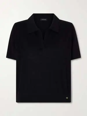 ANINE BING Merino Wool And Cashmere-blend Polo Shirt - Black