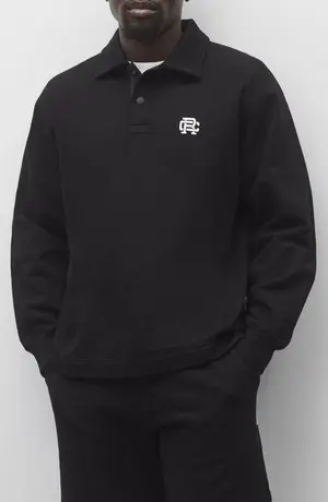 Reigning Champ Embroidered Monogram Midweight Cotton French Terry Rugby Sweatshirt - Black-white