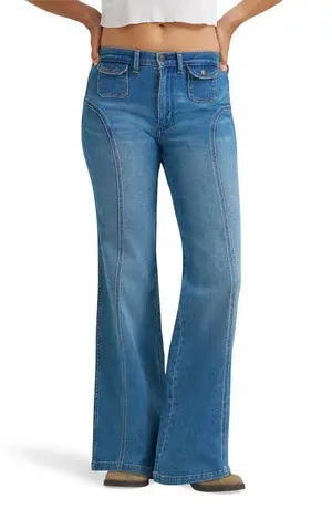 Wrangler Seamed Patch Pocket Flare Jeans - Hazy Horizon