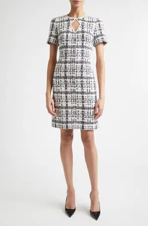 St. John St. Tropez Tweed Cutout Sheath Dress - Ecru/bright White/black Multi