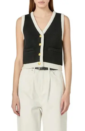English Factory Contrast Trim Crop Vest - Black/white