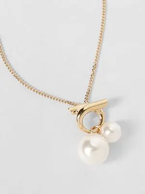 FERRAGAMO Gancini Torchon Brass And Pearl Necklace