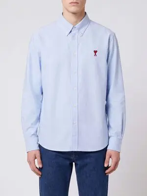 AMI Paris Button-down Cotton Shirt With Contrasting Embroidered Logo