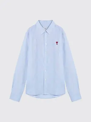 AMI Paris Button-down Cotton Shirt With Contrasting Embroidered Logo