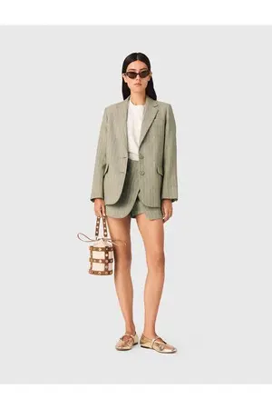 Maje Linen Blend Suit Jacket - Yellow / Neutral