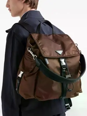 Prada Re-nylon And Leather Backpack - Brown