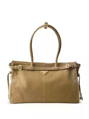 Prada Bonnie Large Nubuck Leather Handbag - Neutrals