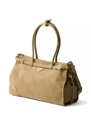 Prada Bonnie Large Nubuck Leather Handbag - Neutrals