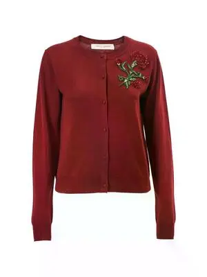 Carolina Herrera Crystal-embroidered Rose Cardigan - Red