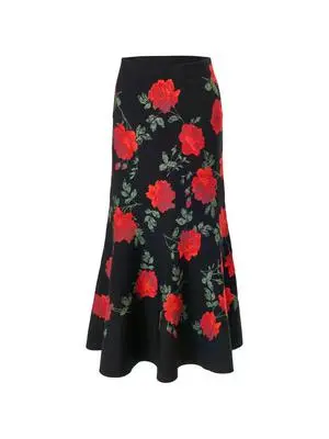 Carolina Herrera Rose Jacquard Trumpet Skirt - Black