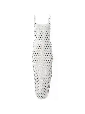 Carolina Herrera Polka Dot Beaded Midi Dress - White