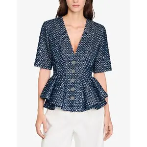 Sandro Sequin-embellished Peplum-hem Cotton Jacket