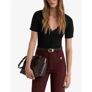 REISS Marcy Scalloped-trim Knitted Top - Black