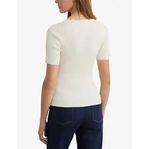REISS Marcy Scalloped-trim Knitted Top - Ivory
