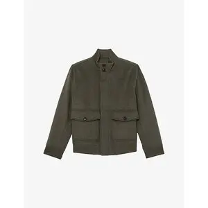 REISS Hadley Funnel-neck Wool Bomber Jacket - Green