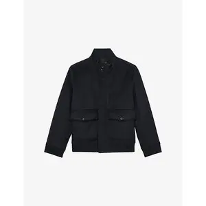 REISS Hadley Funnel-neck Wool Bomber Jacket - Navy