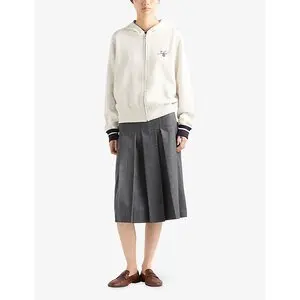 Prada Brand-print Zip-up Cotton Hoodie - Neutral