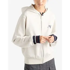 Prada Brand-print Zip-up Cotton Hoodie - Neutral