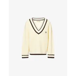 THE COUTURE CLUB Stripe V-neck Knitted Cricket Jumper - Buttermilk