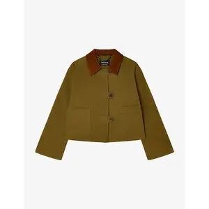 Whistles Short Corduroy-collar Cotton Jacket - Khaki/olive