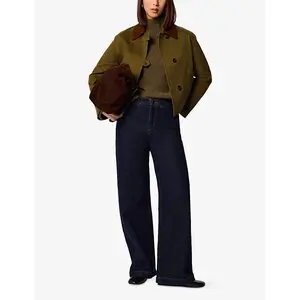 Whistles Short Corduroy-collar Cotton Jacket - Khaki/olive