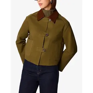 Whistles Short Corduroy-collar Cotton Jacket - Khaki/olive