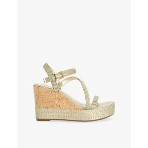 DUNE Koda Woven Wedge Sandals - Gold Metallic Fabric