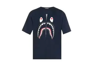 A BATHING APE Shark Relaxed Fit Tee Shirt - Navy Blue