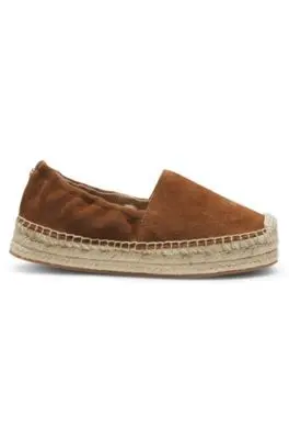 BOSS Suede Espadrilles With Jute Midsole - Brown