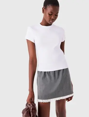 Maje Ribbed Cotton T-shirt With Clover Embroidery - White