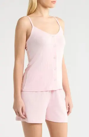 French Connection Rib Camisole & Shorts Sleep Set - Icy Pink