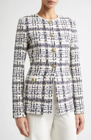 St. John Amara St. Tropez Plaid Tweed Jacket