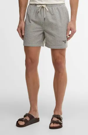 Barbour Gingham Seersucker Swim Trunks - Olive