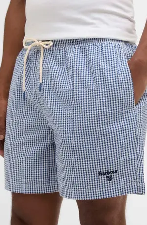 Barbour Gingham Seersucker Swim Trunks - Sailboat Blue