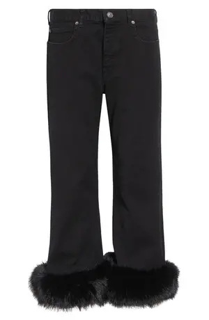 Balenciaga Faux Fur Trim Crop Flare Jeans - 1105 Pitch Black