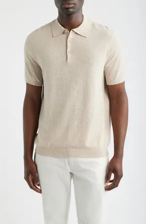 Scott Barber Solid Bouclé Polo - Flax